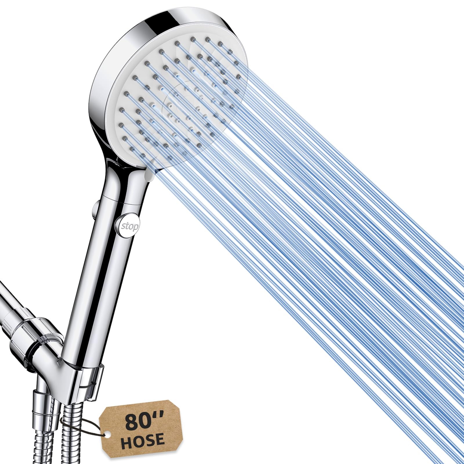 FASDUNT Shower Head with Handheld, High Pressure Handheld Shower Head with 80" Extra Long Stainless Steel Hose & Adjustable Bracket, Showerhead with ON/OFF Switch for Pets Bath