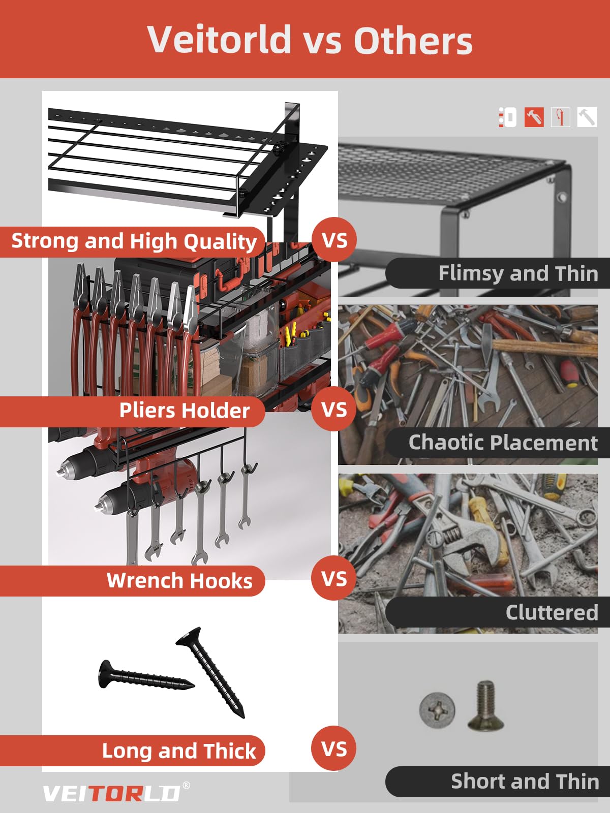 Gifts for Men Dad Husband Him, Power Tool Organizer Wall Mount, 4 Drill Modular Tool Storage Shelf with Hooks, Drill Holder for Garage Organization, Cool Anniversary Birthday Gifts for Men Women