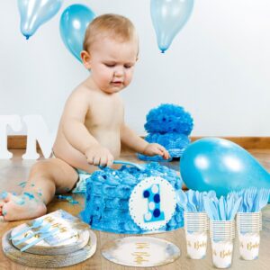 175 Pcs Baby Boy Shower Plates,Dusty Blue Baby Shower Decorations Includes Baby Shower Plates Napkins Cups Plastic Forks Spoons Knives,Boy Baby Shower Decorations for 25 Guests