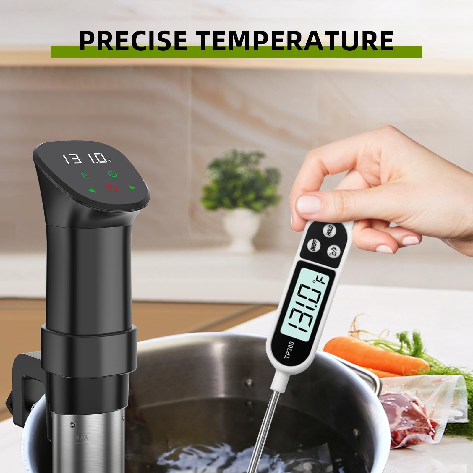 Sous Vide Machine, Sous Vide Cooker 1000W Fast Heating Immersion Circulator Cooker with Lid, Accurate Temperature and Time Control, Digital Display and Touch Control, Stainless Steel