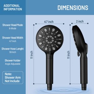 Gabrylly Filtered Shower Head with Handheld, High Pressure 8 Spray Mode Showerhead with Filters, Water Softener Filters Beads for Hard Water - Remove Chlorine - Reduces Dry Itchy Skin, Matte Black