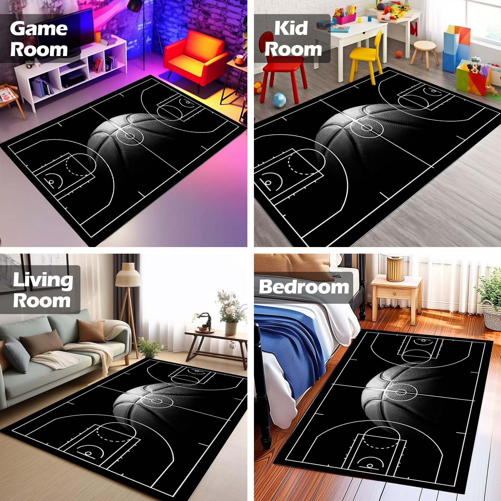 Osimiccp Basketball Rug for Boys Bedroom Size 5'x7',Non-Slip Basketball Court Rug Basketball Decor for Boys Room and Living Room