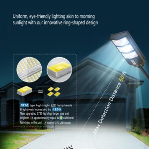 Solar Street Lights Outdoor, 800W Solar Parking Lot Lights, 6500K LED Street Light Dusk to Dawn, Solar Lights Outdoor Waterproof IP66, Wide Angle Lamp with Motion Sensor, for Yard, Commercial Grade