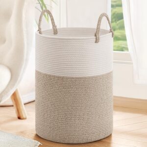 indressme large laundry hamper, baby laundry hamper for toys, tall woven laundry basket for clothes, blanket storage basket for living room, 19.7 x 13.8 inches, light & brown