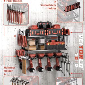 Gifts for Men Dad Husband Him, Power Tool Organizer Wall Mount, 4 Drill Modular Tool Storage Shelf with Hooks, Drill Holder for Garage Organization, Cool Anniversary Birthday Gifts for Men Women