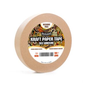 tssart kraft paper tape k49 - self adhesive brown frame backing tape packing tape with oxidation resistance for picture framing, masking, sealing and packaging use - 1inch wide 180ft long