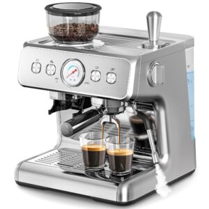 kismile espresso machines with grinder, 20 bar professional espresso maker with milk frother steam wand & removable water tank for latte and cappuccino, espresso coffee maker for home(stainless steel)