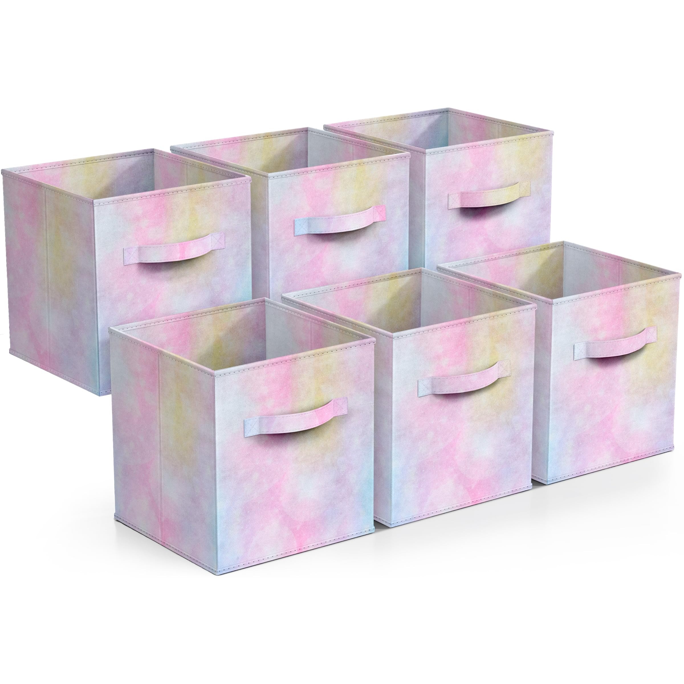 Sorbus Fabric Storage Cubes - 6 Foldable Tie Dye Storage Bins for Organizing Cubbies, Toy Box - Clothes Storage & Closet Organizer - 11 Inch Collapsible Cube Baskets for Shelves with Handle (Tie Dye)