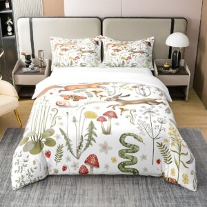 cute animals kids 100% cotton duvet cover watercolor mushroom wild moth bedding set for boys girls teens adults cartoon rabbit snake squirrel jungle comforter cover with 2 pillowcases king size 3 pcs