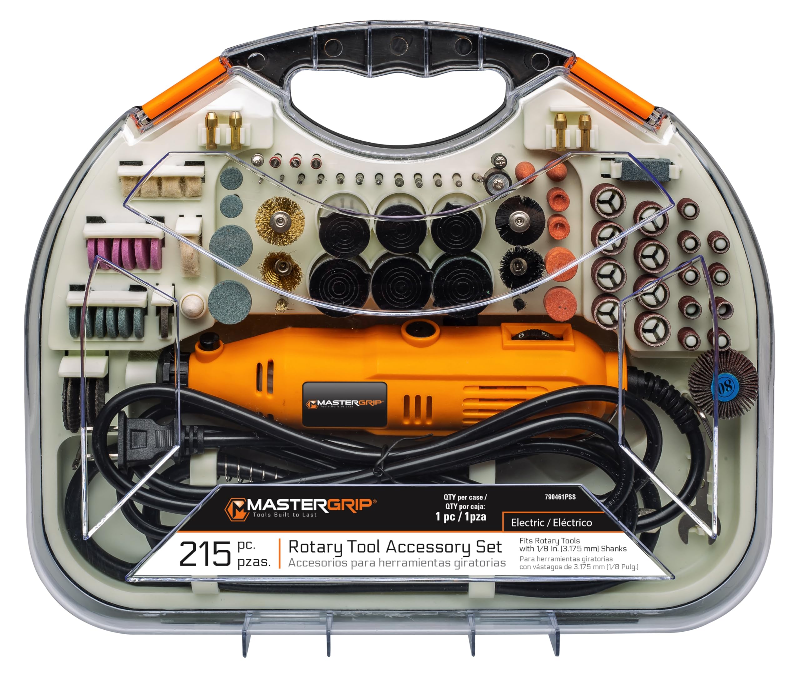 Mastergrip 1.1-Amp Variable Speed Steady-Grip Rotary Tool with 215-Piece Accessory Kit, Electronic Speed Adjust, and Carrying Case - 790461ECE