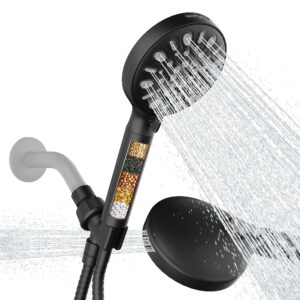 gabrylly filtered shower head with handheld, high pressure 8 spray mode showerhead with filters, water softener filters beads for hard water - remove chlorine - reduces dry itchy skin, matte black