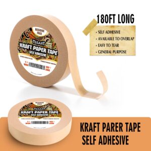 TSSART Kraft Paper Tape K49 - Self Adhesive Brown Frame Backing Tape Packing Tape with Oxidation Resistance for Picture Framing, Masking, Sealing and Packaging Use - 1inch Wide 180FT Long