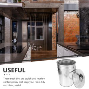 PRETYZOOM Stainless Steel Trash Cans with Lids: Round Outdoor Garbage Can Farmhouse Retro Metal Waste Bin Dog Poop Trash Can for Garden Yard Bedroom Bathroom