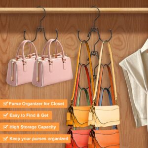 8 Pack 16 Purse Hanger Purse Organizer for Closet, Purse Storage Hooks, 360° Rotatable Space Saving Closet Organizers and Storage for Purse, Handbag, Bag, Jeans, Belt, Scarf