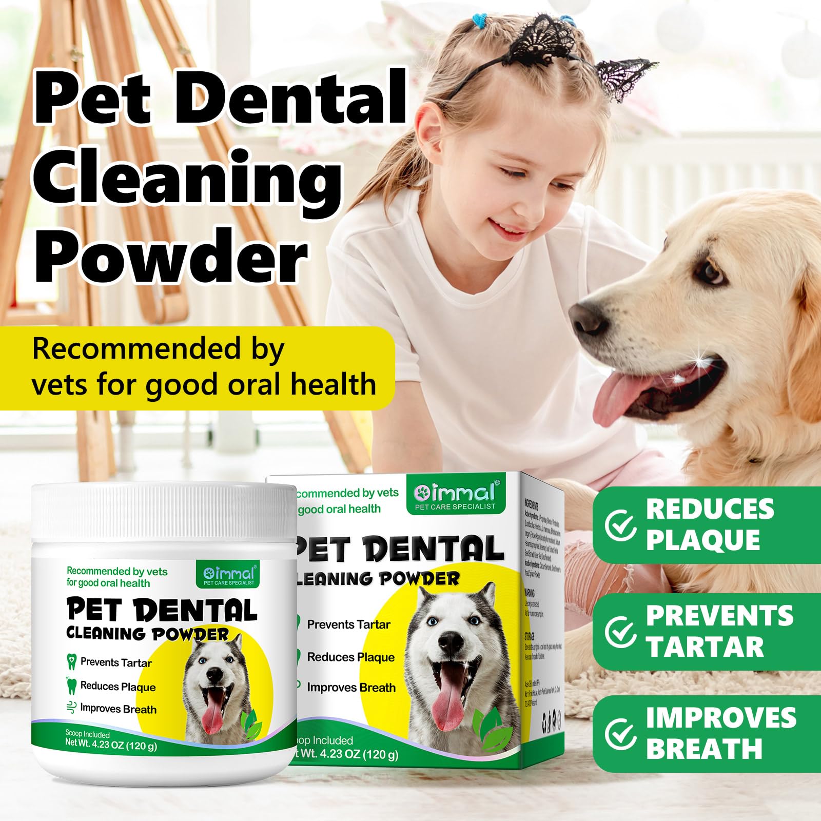 Dog Teeth Cleaning Powder(4.23 OZ), Dog Dental Powder, Dental Powder for Dogs with Probiotics, Removes Plaque, Tarter, Stains - Dental Care Supplies for Small, Medium, Large Dogs