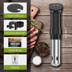 Sous Vide Machine, Sous Vide Cooker 1000W Fast Heating Immersion Circulator Cooker with Lid, Accurate Temperature and Time Control, Digital Display and Touch Control, Stainless Steel