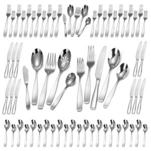 70-piece 18/10 stainless steel flatware set for 12 with 2 sets of serving utensil, heavy duty silverware set, high end flatware, dishwasher safe, ideal for gift