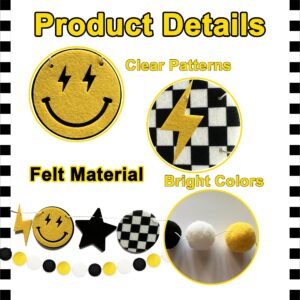 One Happy Dude Banner Garland Pre-Strung - Pack of 3, Lightning Smiley Face Banner, Yellow Black Paper Tassels & Felt Ball Bunting, Great for Baby Shower 1st Birthday Party Decoration Supplies