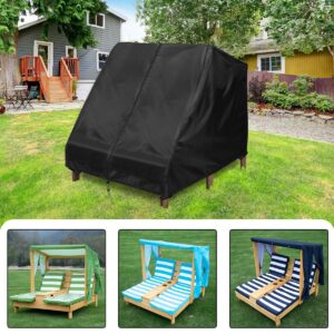 Kids Wooden Outdoor Double Chaise Lounge Cover, Waterproof Pool or Patio Lounge Chair Cover for Kids or Pets Wooden Outdoor Double Chaise Lounge with Cup Holders, 34"L x 37"W x 35"H