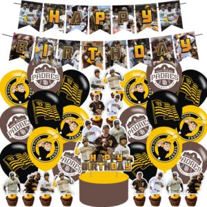 generic san-diego baseball theme party supplies birthday decorations, padres baseball team party supplies include banner, cake toppers,balloons for birthday party supplies, orange