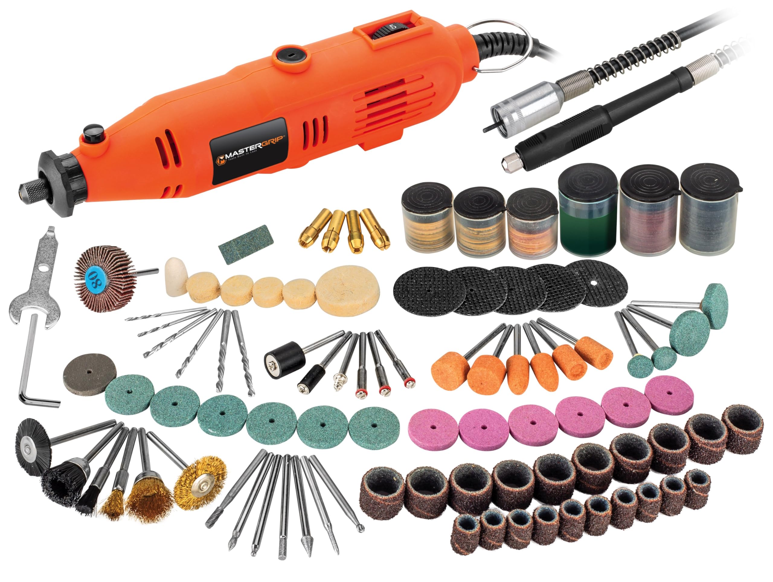 Mastergrip 1.1-Amp Variable Speed Steady-Grip Rotary Tool with 215-Piece Accessory Kit, Electronic Speed Adjust, and Carrying Case - 790461ECE