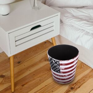 PRETYZOOM US Flag Vintage Leather Trash Can Wastebaske PU Leather Trash Bin Retro Toilet Paper Bin Garbage Can for Bathroom Kitchen Bedroom Office