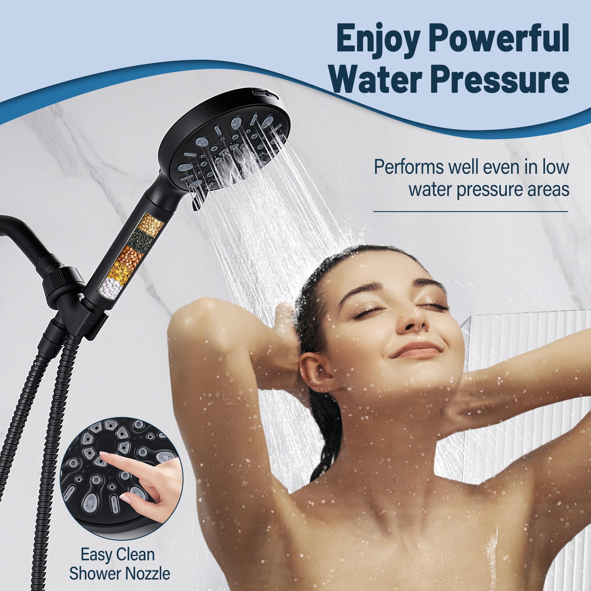 Gabrylly Filtered Shower Head with Handheld, High Pressure 8 Spray Mode Showerhead with Filters, Water Softener Filters Beads for Hard Water - Remove Chlorine - Reduces Dry Itchy Skin, Matte Black