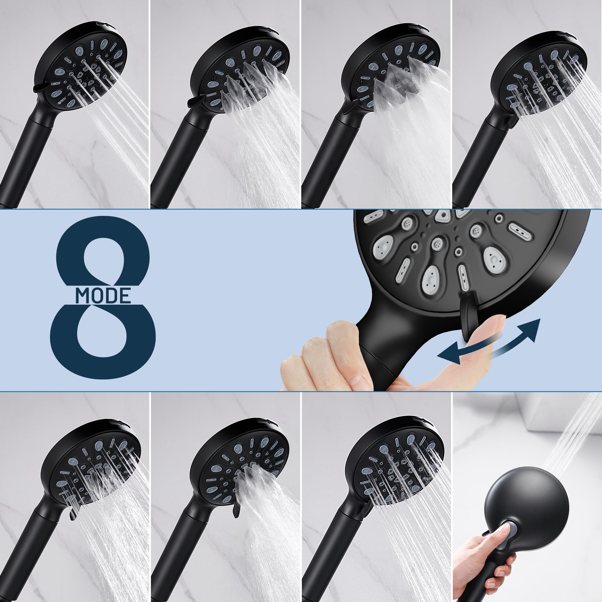 Gabrylly Filtered Shower Head with Handheld, High Pressure 8 Spray Mode Showerhead with Filters, Water Softener Filters Beads for Hard Water - Remove Chlorine - Reduces Dry Itchy Skin, Matte Black