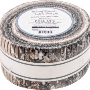 Holiday Flourish Festive Finery Taupe Roll Up 40 2.5-inch Strips Robert Kaufman RU-1267-40, Assorted