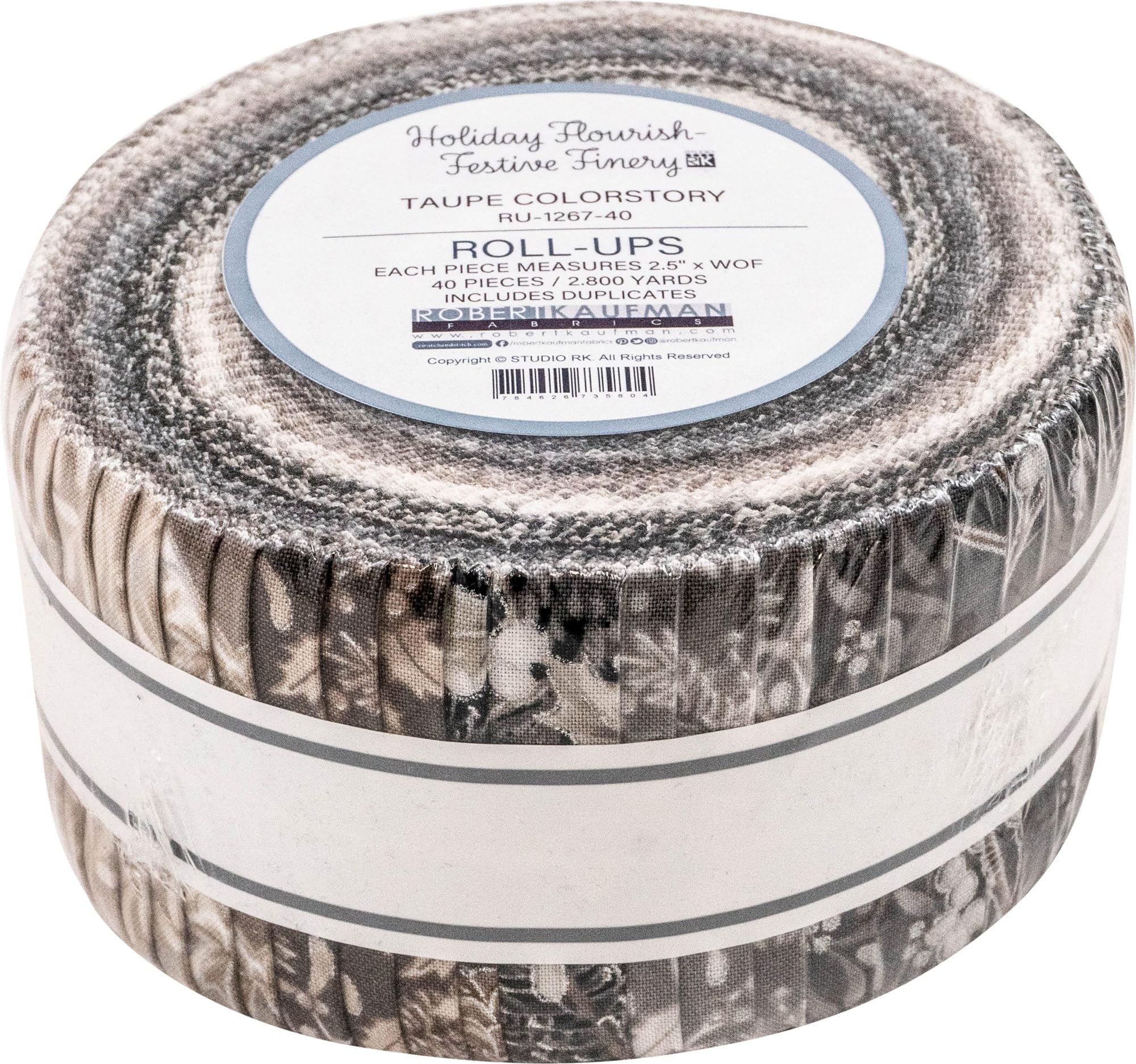 Holiday Flourish Festive Finery Taupe Roll Up 40 2.5-inch Strips Robert Kaufman RU-1267-40, Assorted