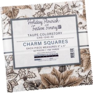 holiday flourish festive finery taupe 42 5-inch squares charm pack robert kaufman chs-1242-42, assorted