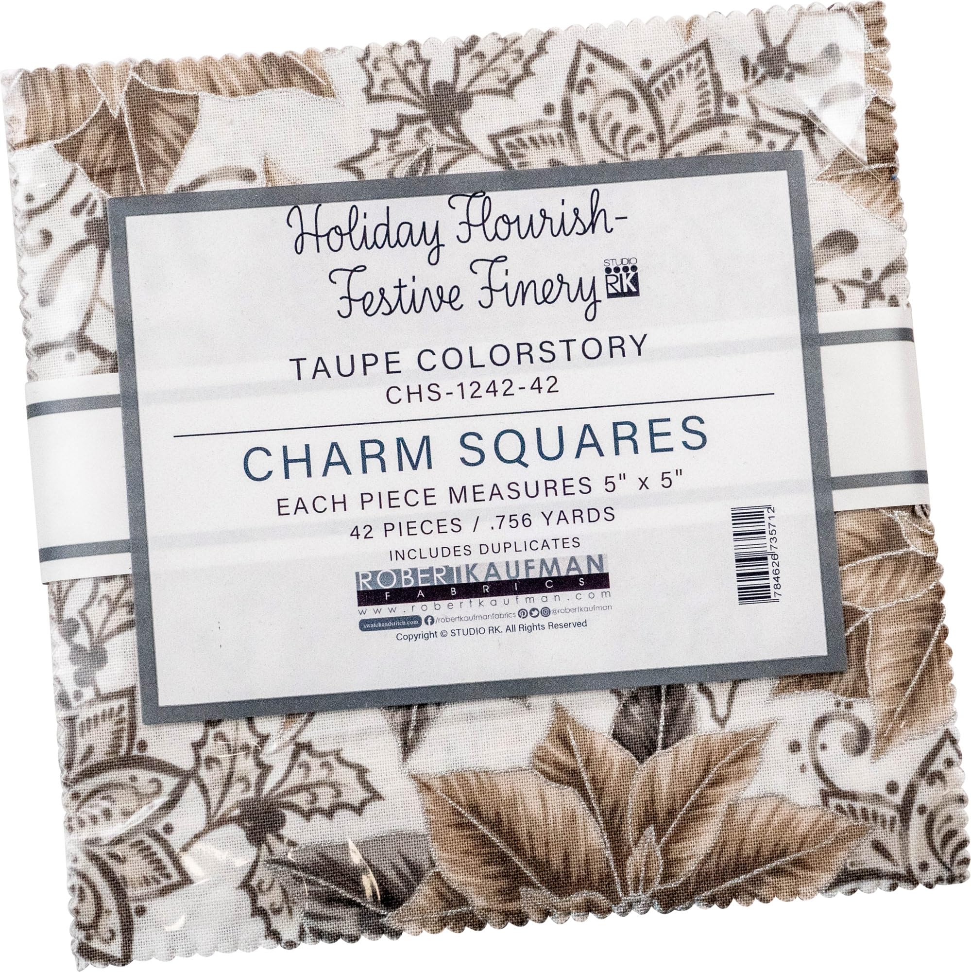 Holiday Flourish Festive Finery Taupe 42 5-inch Squares Charm Pack Robert Kaufman CHS-1242-42, Assorted