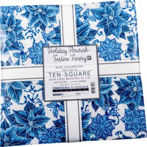 holiday flourish festive finery blue 42 10-inch squares layer cake robert kaufman ten-1325-42, assorted