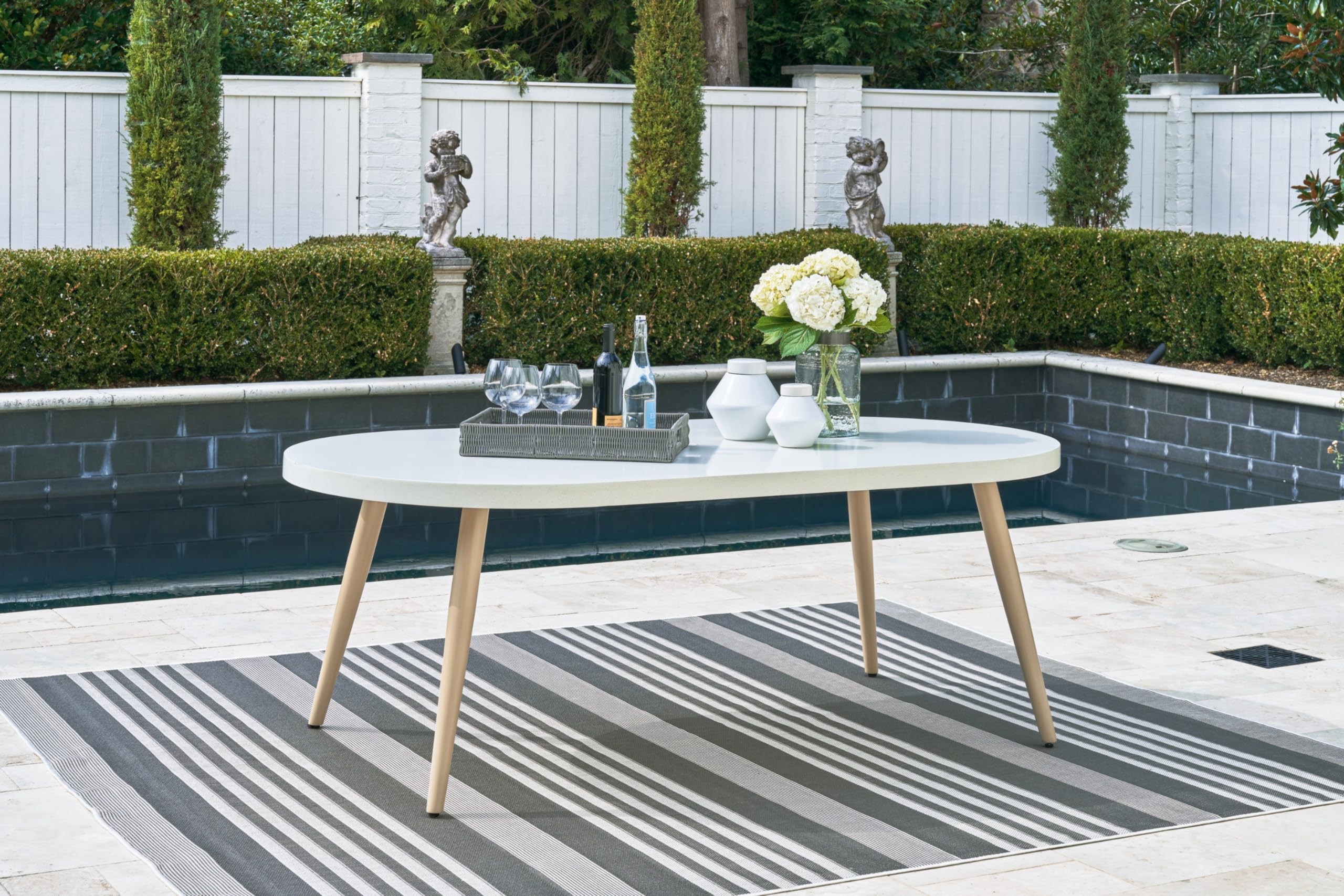 Signiture Design by Ashley Seton Creek Outdoor Dining Table, 80" W x 42" D x 29" H, White & Light Brown