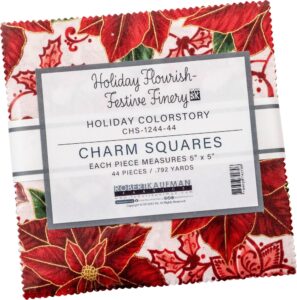 holiday flourish festive finery holiday 44 5-inch squares charm pack robert kaufman chs-1244-44, assorted