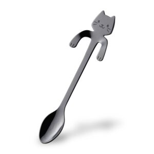 kakusee japanese crafted metal tea spoons - hookable designs for cups, ideal for tea time & breakfast - durable, hand wash recommended - gift for family and friends - made in tsubame city (black cat)