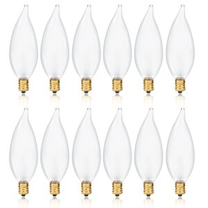 neteha frosted candelabra flame tip 25w e12 base 120v decorative vintage light bulbs, 2700k warm white dimmable edison candle bulbs for chandeliers, ceiling fan lights and pendants (12 pack)