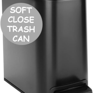 Homie Soft Close, Slim Trash Can 6 Liter / 1.6 Gallon with Anti - Bag Slip Liner and Lid, Use as Mini Garbage Basket, Slim Dust Bin, or Decor in Bathroom, Restroom, Kitchen, or Bedroom (Matte Black)