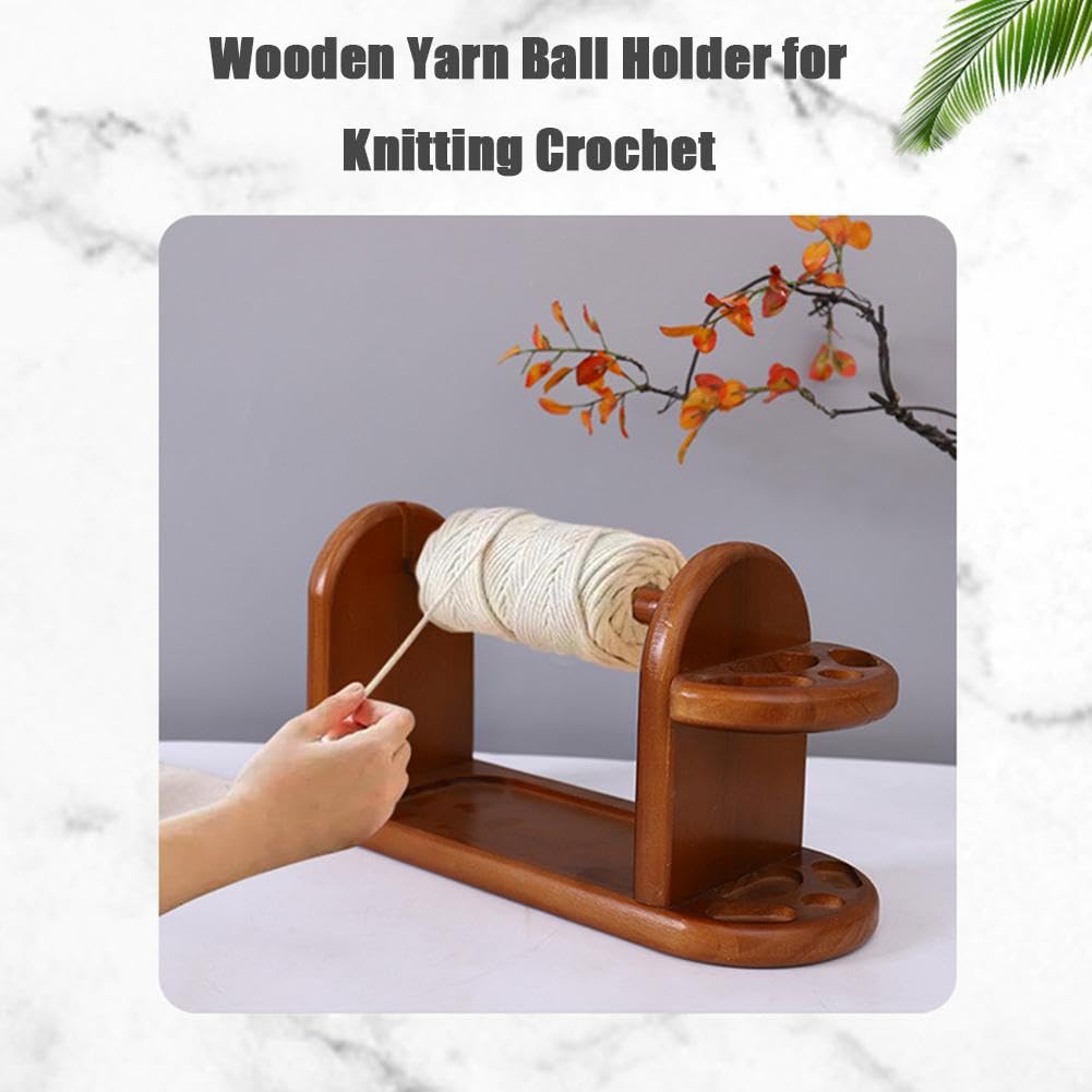 RYGRZJ Wooden Yarn Holder for Knitting Crochet,Wooden Yarn Holder Spinner Wool Yarn Holder,Stable Yarn Ball Dispenser,Yarn Rack Stand with Slots,Crochet Gift for Knitting Lovers(Wooden)