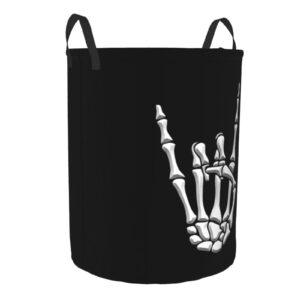 Rock N Roll Skeleton Hand Laundry Basket Laundry Basket with Handle Waterproof Round Oxford Cloth Laundry Basket Storage Basket