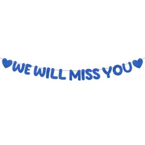 fulmoon pre strung we will miss you banner glitter bunting graduation retirement party decorations 8.2 ft goodbye decorations for going away farewell army decorations party supplie(navy blue)