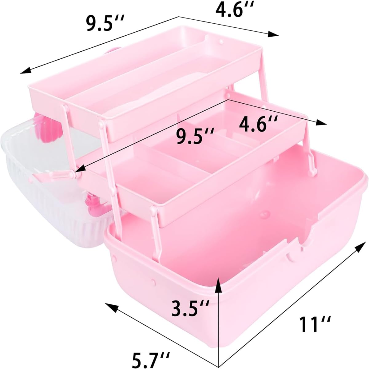 BUDUBIBI 3-Layer Storage Box Art Craft Organizer Storage Box, Hair Accessories Organizer for Girls Hair Clips, Headbands, Plastic Portable Jewelry Box, Folding Multipurpose Storage Box (Pink)