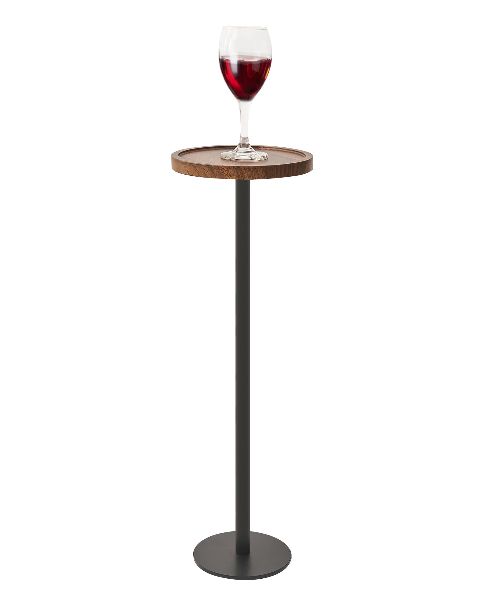 KJGKK Drink Table, Small Pedestal Side Table, Round Cocktail Table, Accent End Table with Metal Base, for Small Spaces, Brown & Black