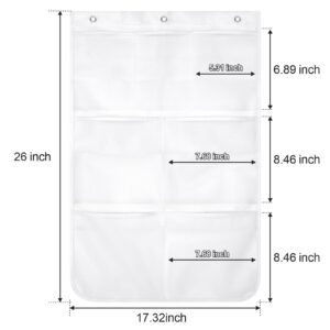 F-color Shower Organizer for Cruise Ship Essentials - with 3 Adhesive Hooks and 3 Metal Loop Hangers, Quick Dry Mesh Shower Caddy Hanging, 7 Pockets Bathroom Bag Tote for Shampoo, Soap, White