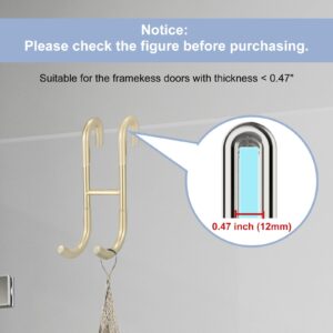 BWE 2 Pack Shower Door Hooks,304 Stainless Steel Over Door Hooks,Towel Hooks for Bathroom Frameless Glass Shower Door 0.47"(12mm),Drilling-Free Hanger Shower Hooks,Brushed Gold