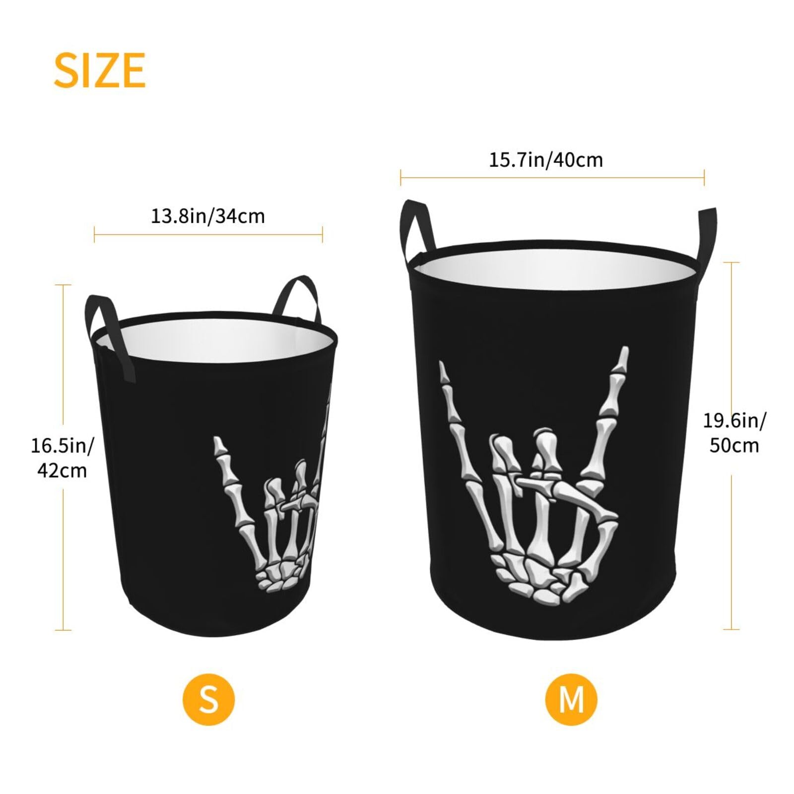 Rock N Roll Skeleton Hand Laundry Basket Laundry Basket with Handle Waterproof Round Oxford Cloth Laundry Basket Storage Basket