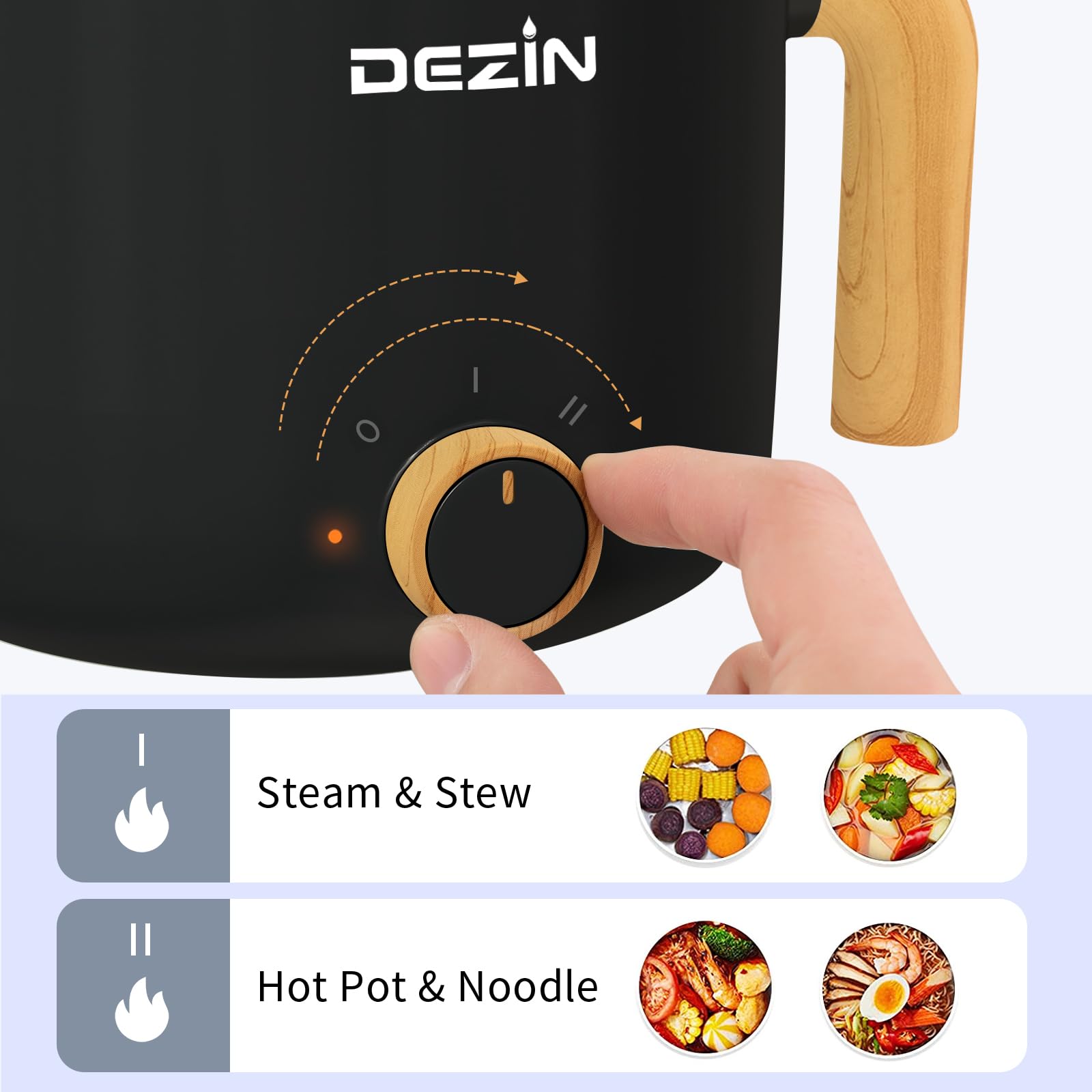 Dezin Hot Pot Electric, 1.5L Portable Ramen Cooker with Nonstick Coating, Mini Hot Pot for Dorm/Office/Travel, Multi-Function Hot Pot