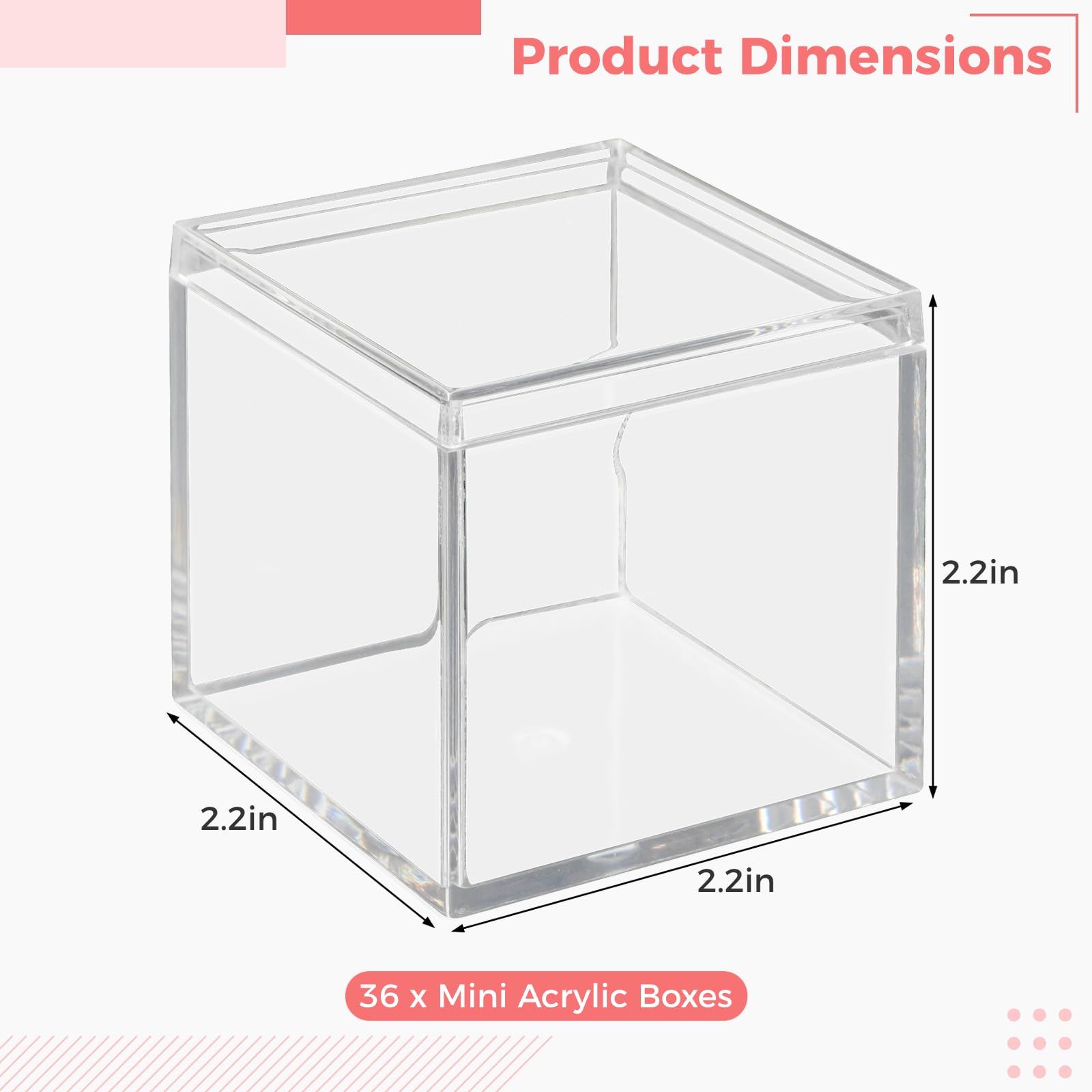 TIMCORR 36PCS Mini Clear Acrylic Boxes,Small Clear Boxes with Lids, 2.2 x 2.2 x 2.2 in Plastic Square Cube, Square Display Box, Clear Container Boxes for Candy Pill Earring Jewelry Tiny Beads