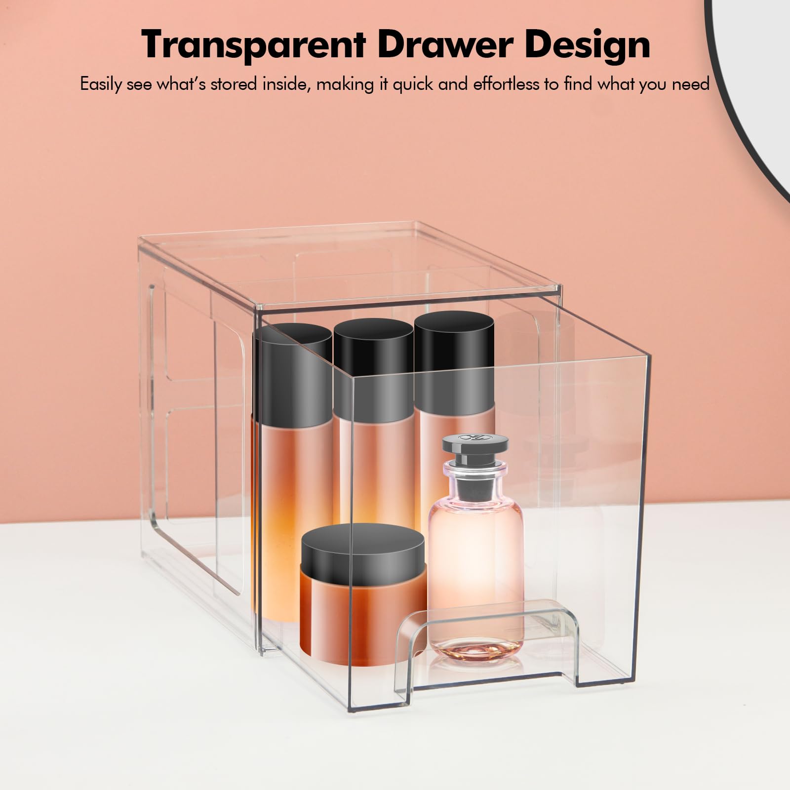 Lunhoo Stackable Storage Drawers, Makeup Organizer with Handle, Clear Storage Bins for Bathroom, Bedroom, Under-sink, Pantry (Transparent)