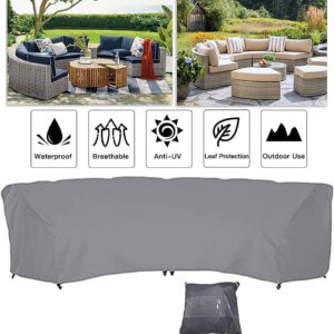 UCARE Curved Sofa Cover Outdoor Couch Sectional Protector Waterproof Half Moon Sofa Set Cover with Windproof Elastic Cord for Garden Lawn Indoor Grey (89.7x45.6x33.8in/228x116x86cm)